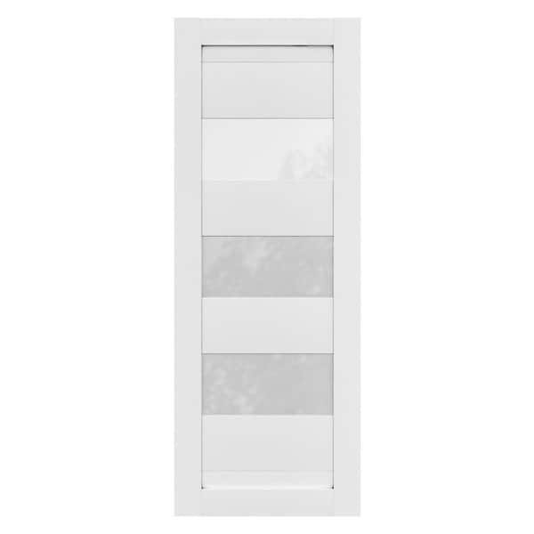 VILLAR HOME DESIGNS 36 in. x 84 in. 4 Panel Solid Wood 3-Lite Frosted ...