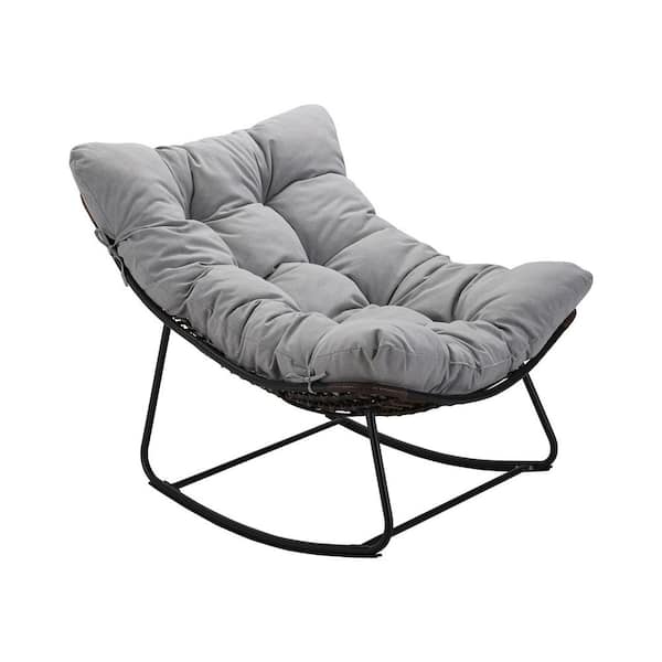 Cesicia Gray Metal Outdoor Rocking Chair with Gray Cushion RCRChair003 ...