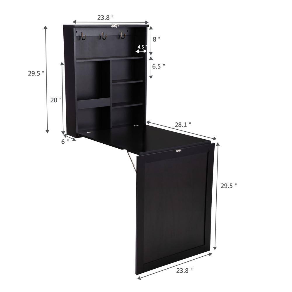 23.8 in. x 58.9 in. Black Floating Wall Mounted Table H-D0102HPI3JU ...
