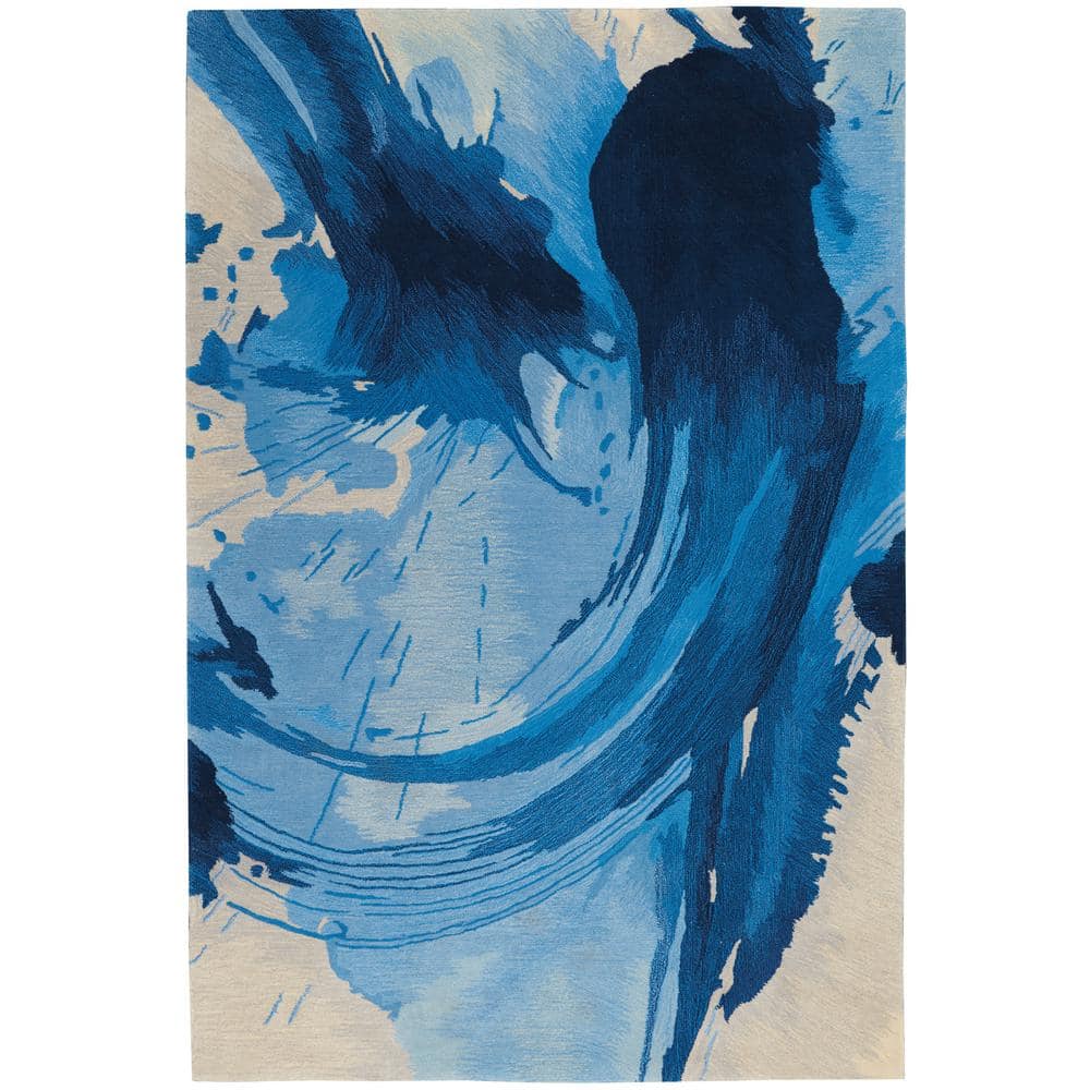 Nourison Symmetry Blue/Ivory 5 ft. x 8 ft. Abstract Contemporary Area ...
