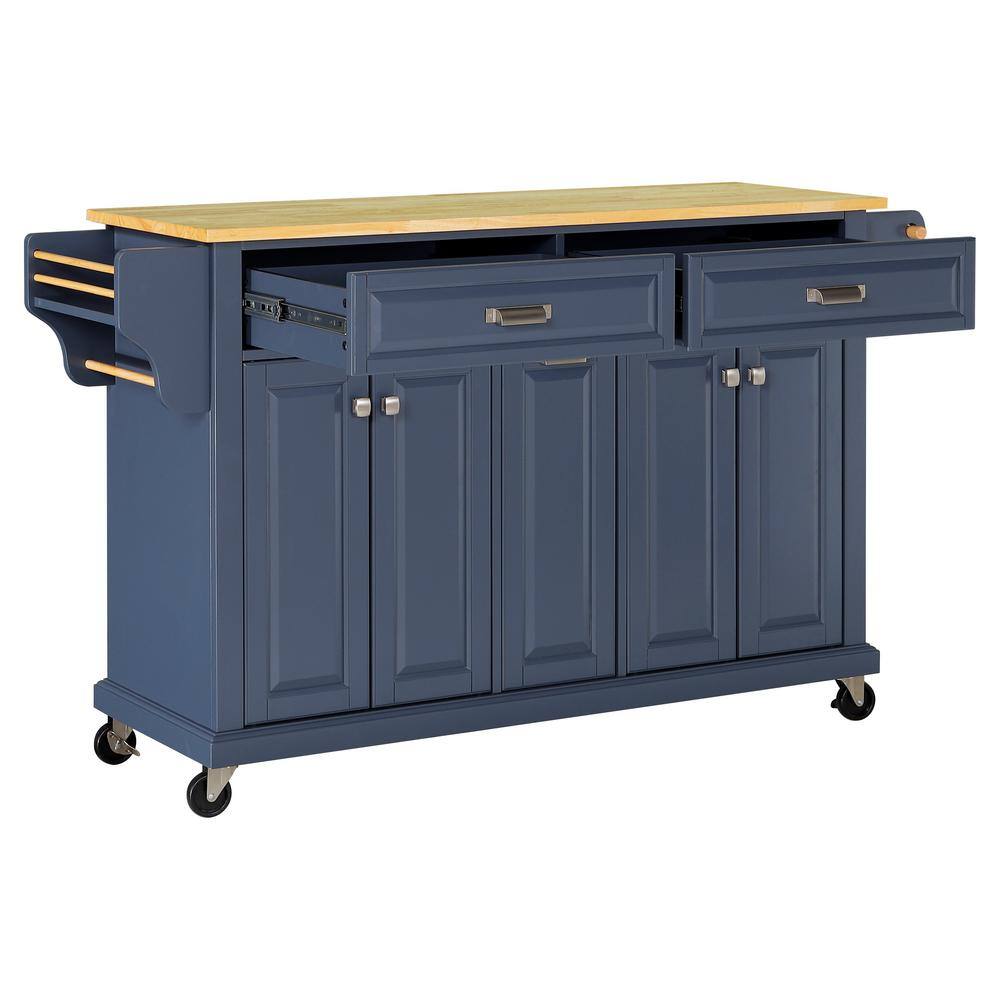 FAMYYT Cambridge Blue Solid Rubber Wood Tabletop 60.5 in. Kitchen ...