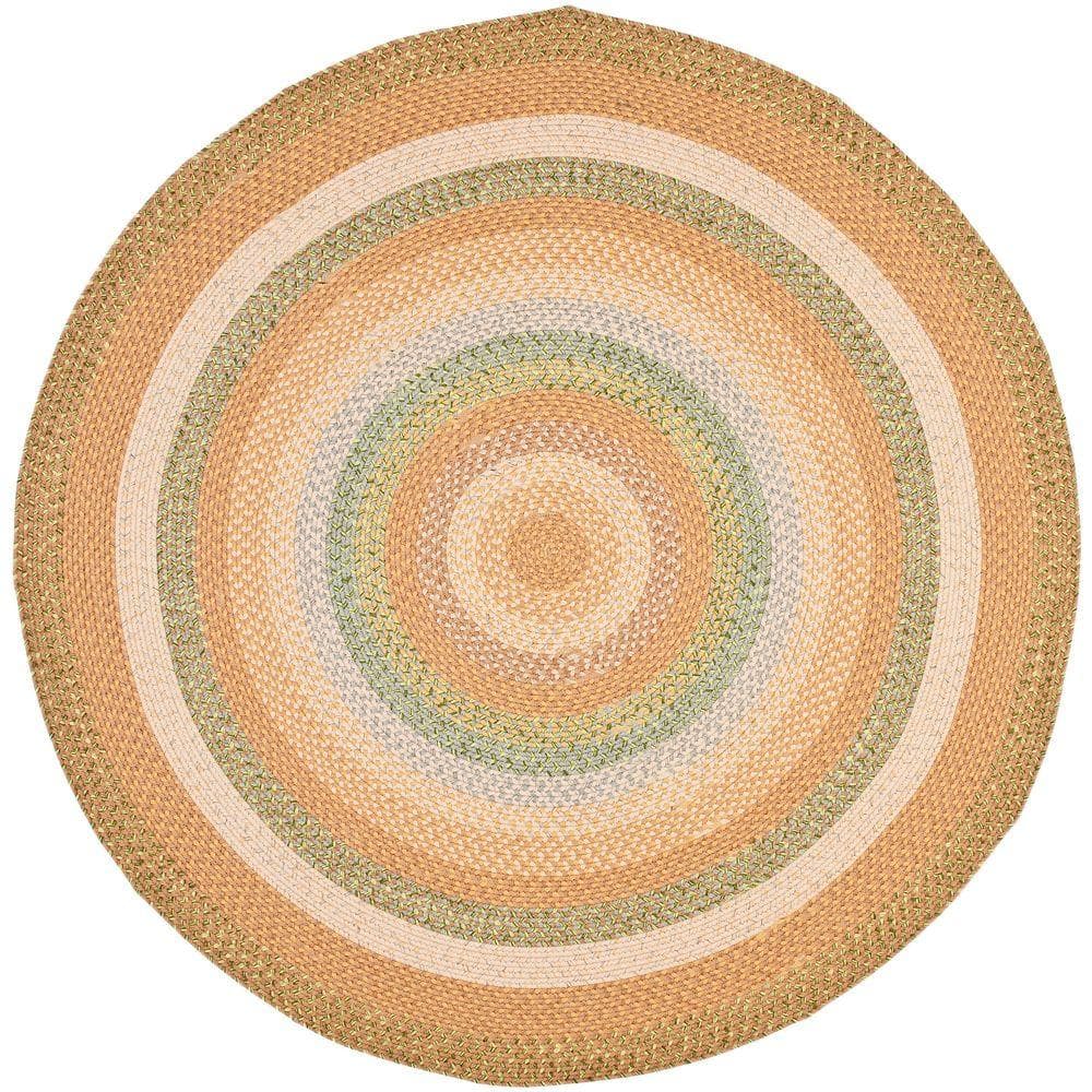 SAFAVIEH Braided Tan/Multi 8 ft. x 8 ft. Round Border Area Rug BRD314A ...