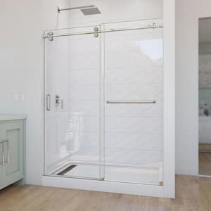 DreamLine Enigma Air 56 in. to 60 in. x 76 in. Frameless Sliding Shower Door in Brushed ...