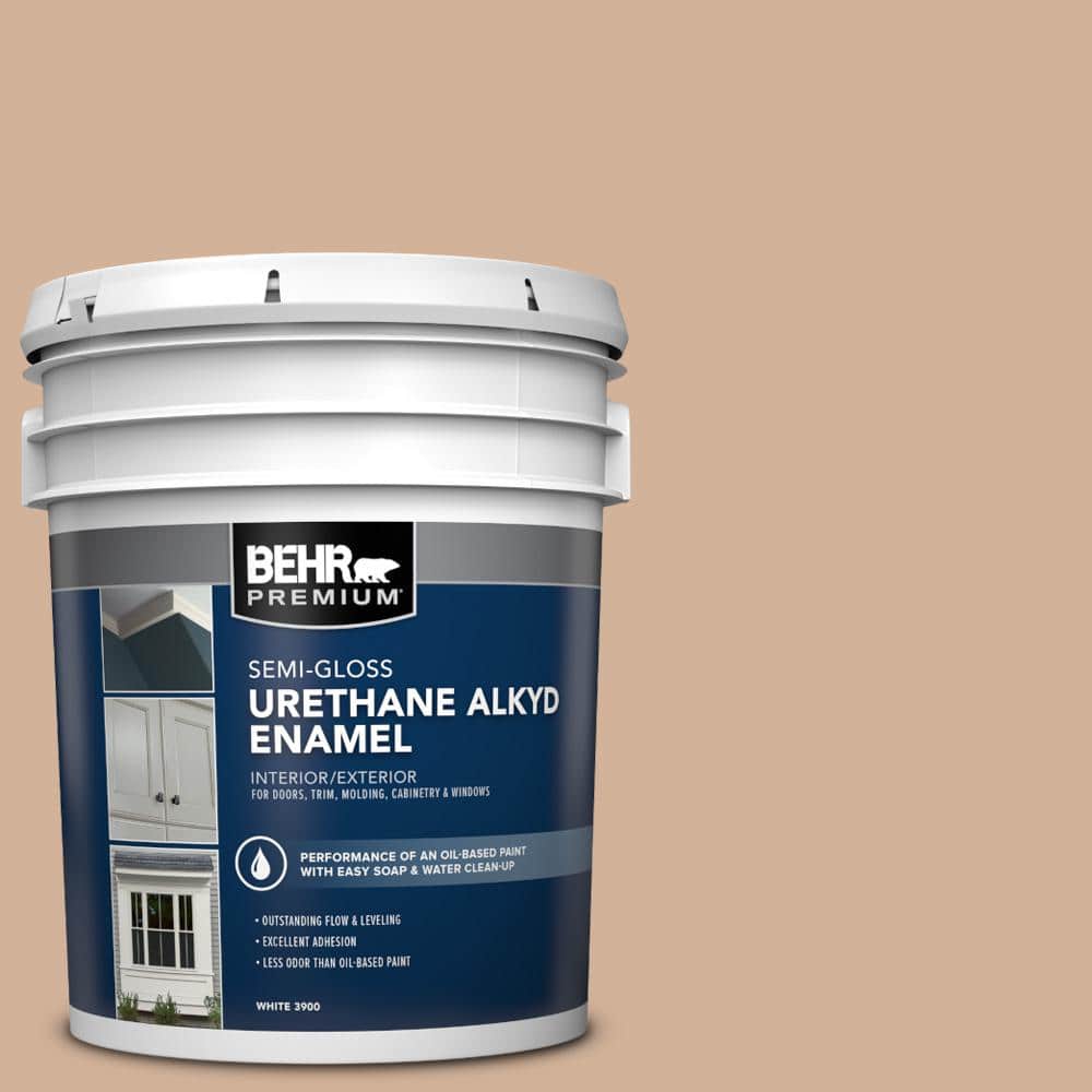 BEHR PREMIUM 5 gal. #S210-3 Sweet Tea Urethane Alkyd Semi-Gloss Enamel ...