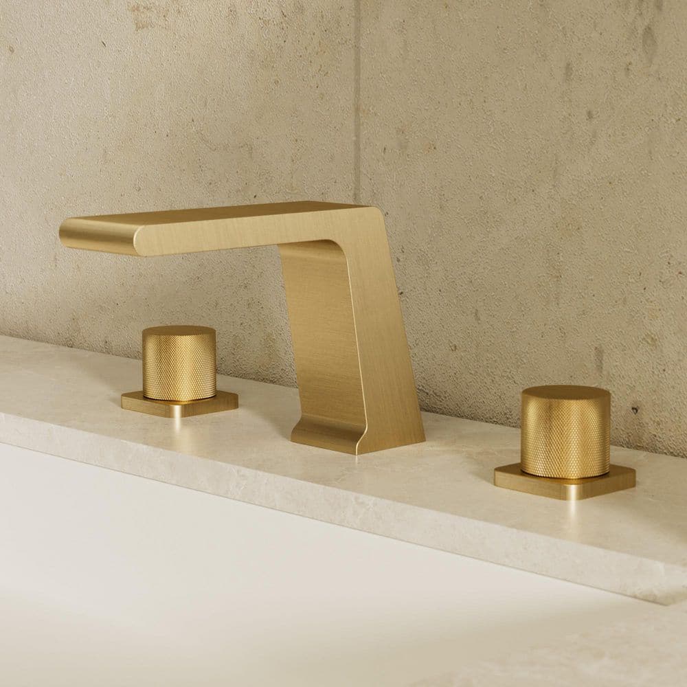 GRANDJOY 8 in. Widespread Double Handle Bathroom Faucet in Brushed Gold ...