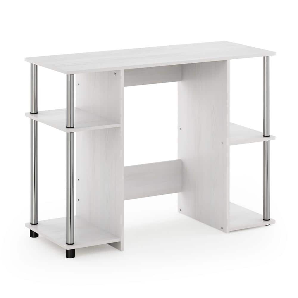 Furinno 38 in. Rectangular White Oak/Stainless Steel Computer Desk with ...