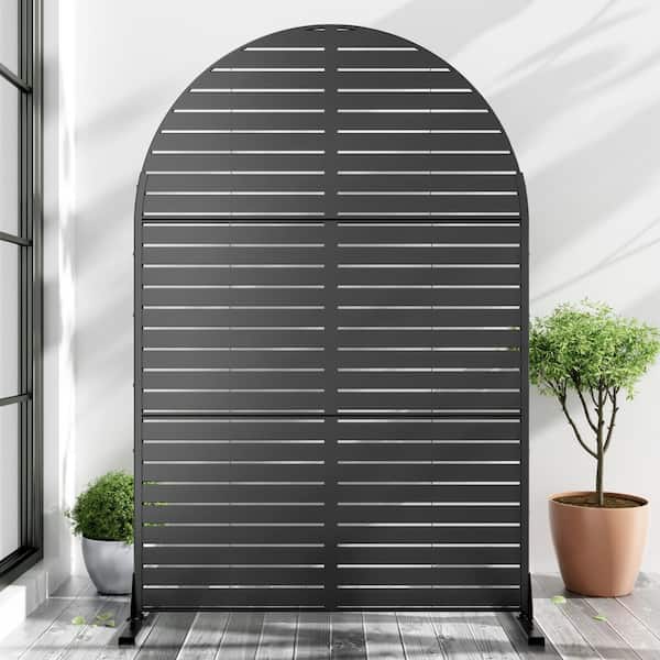6 ft. x 4 ft. Arched-Top Black Outdoor Metal Galvanized Privacy Screen ...