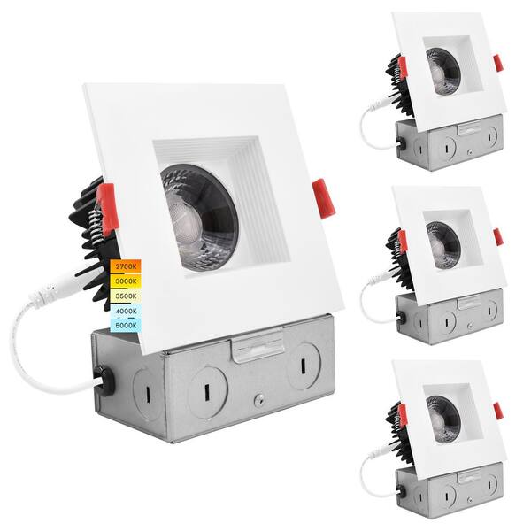LUXRITE 4 in. Square LED Recessed Light J-Box 15-Watt 5 Color ...
