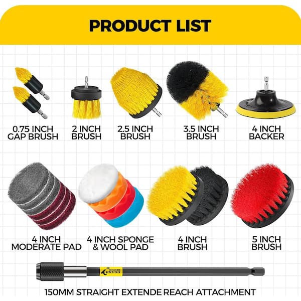 ITOPFOX 2 in. W Drill Scrubbing Pads Attachments Set with Extend Long ...