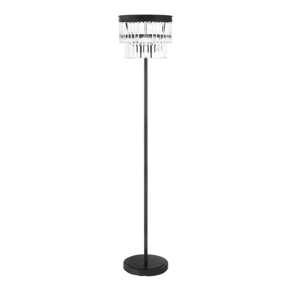 Hampton Bay North Falls 60 in. Black Floor Lamp with Crystal Shade ...