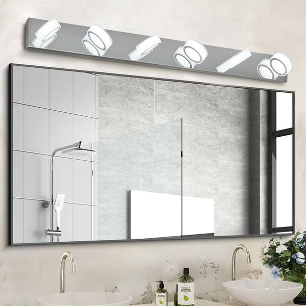 FIRHOT 45 in. 6-Light Brushed Chrome LED Vanity Light Bar with Acrylic ...