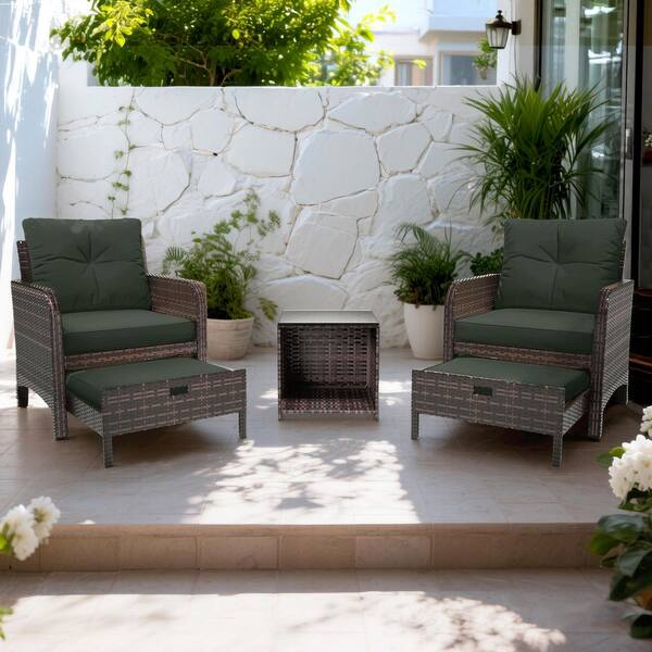 UPHA 5-Pieces Wicker Patio Furniture Set, Outdoor Chairs with Ottomans ...