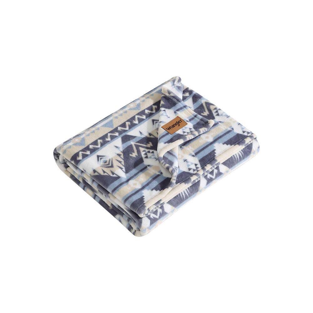 Wrangler Jesse 1-Piece Linen/Overcast Blue Plush Fleece 60 x 70 Throw ...