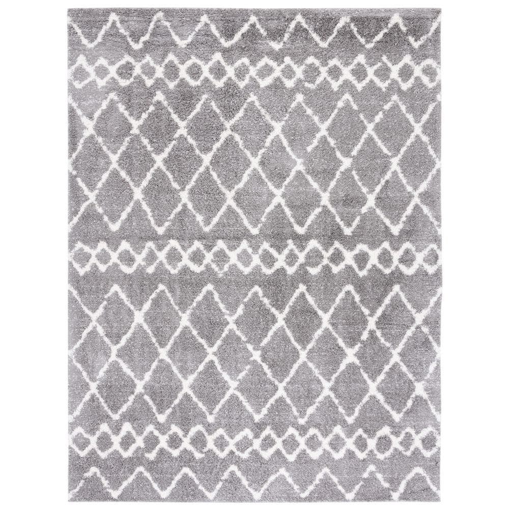 SAFAVIEH Berber Shag 9 ft. x 12 ft. Gray/Ivory Geometric Diamond Area ...