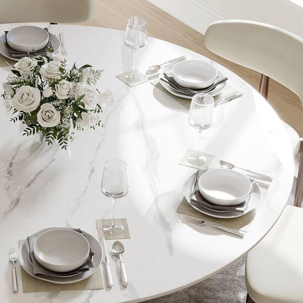 J&E Home White Marble Top 59 in. Pedestal Carbon Steel Base J&E Home White Marble Top 59 in. Pedestal Carbon Steel Base