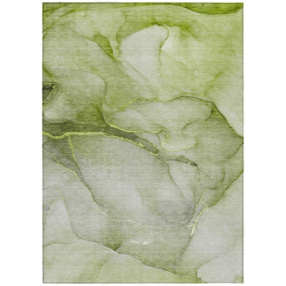 HomeRoots Olive Green 9 ft. x 12 ft. Abstract Indoor / Outdoor Area Rug ...