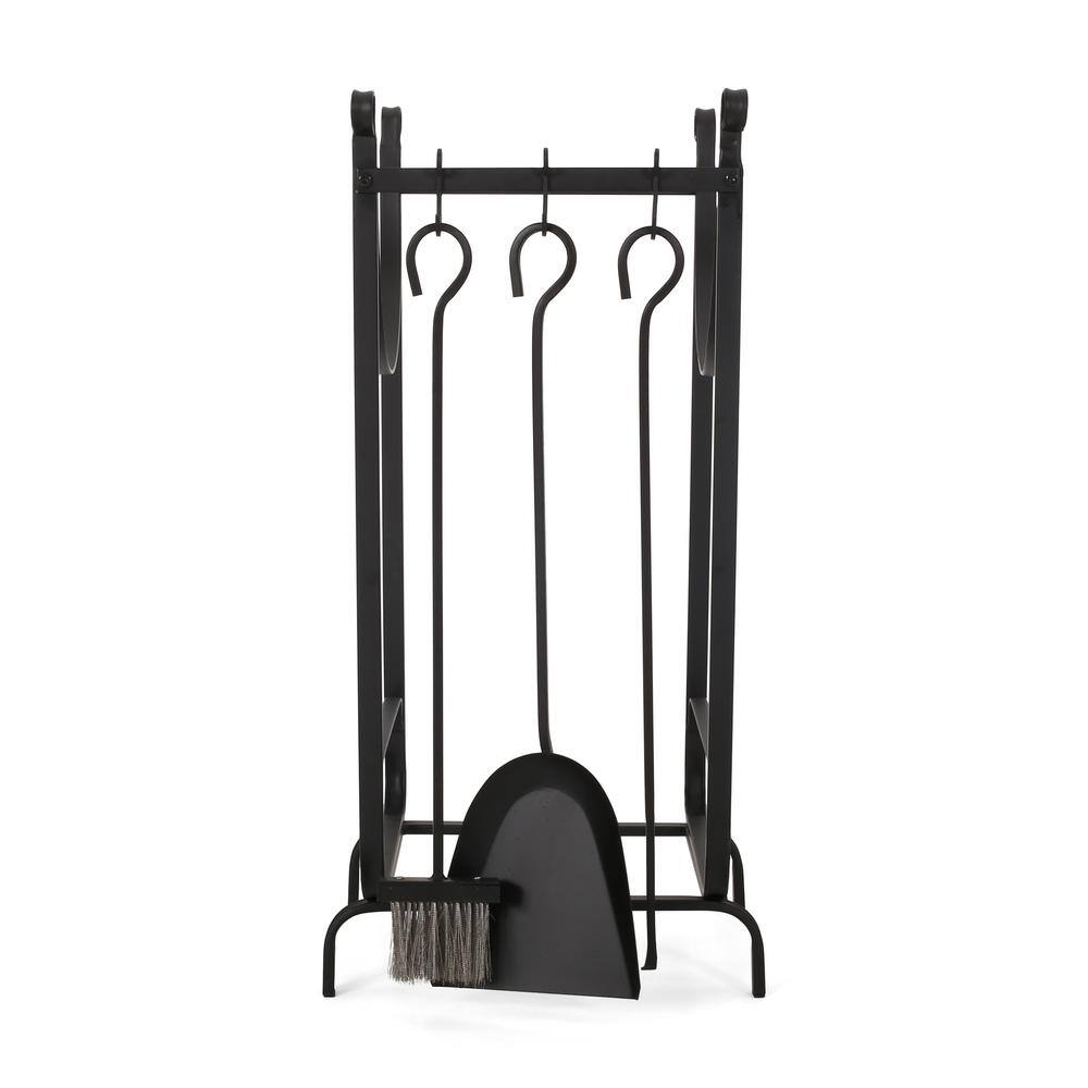 Noble House Atmore 4-Piece Fireplace Tool Set with Log Rack 71095 - The ...