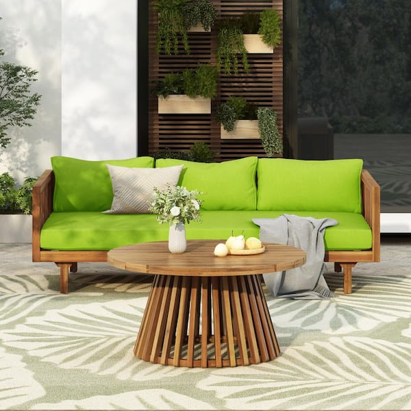 TIRAMISUBEST Claremont Teak 3-Seater Daybed with Green Cushions ...