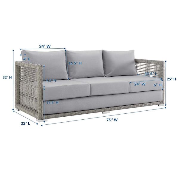MODWAY Aura Gray Wicker Outdoor Sofa with Gray Cushions EEI 2923 GRY GRY The Home Depot