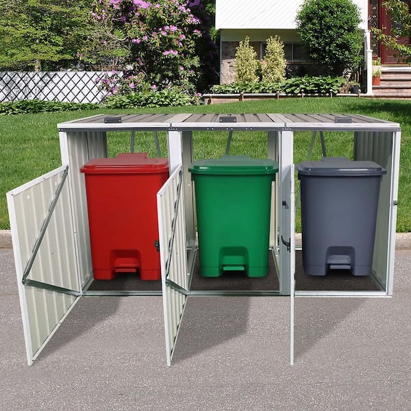 87.4 in. W x 32.2 in. D x 47.7 in. H Grey Galvanized Steel Garbage Bin ...