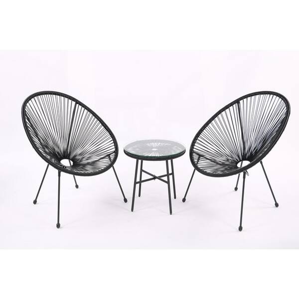 Zeus & Ruta 3-Piece Black Wicker Patio Conversation Set with Side Table ...