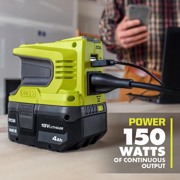 RYOBI 18V ONE+ 150-Watt Portable Battery Inverter Power Source (Tool ...