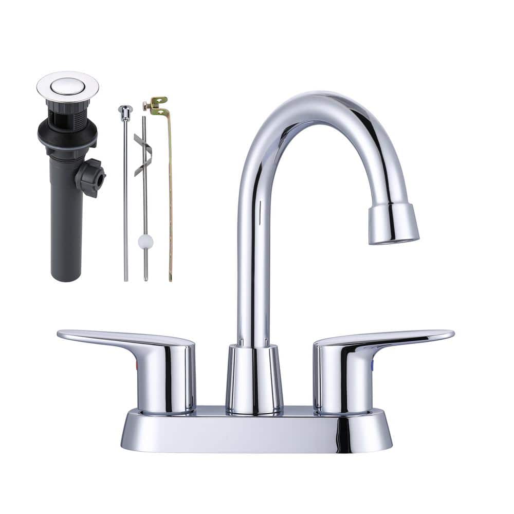 WOWOW 4 in. Center Set Double Handle High Arc Bathroom Faucet in Chrome ...