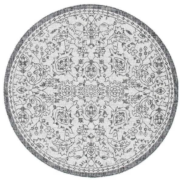 SAFAVIEH Courtyard Gray/Black 7 ft. x 7 ft. Floral Ornate Abstract ...