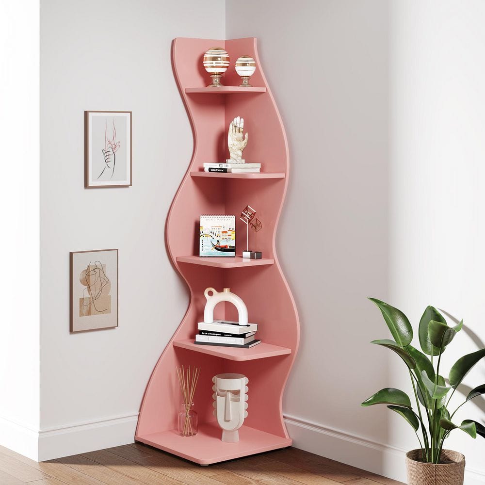 BYBLIGHT Eulas 69.8 in. Tall Pink Engineered Wood 5-Shelf Standard ...