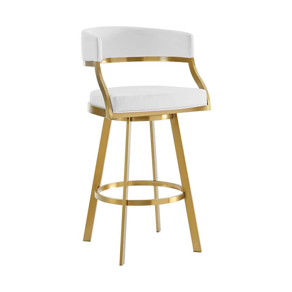 Armen Living Saturn 26 in. White Metal Counter Stool with Faux Leather ...