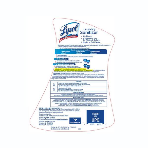 Lysol Disinfectant Laundry Sanitizer, Detergent Additive, Bleach ...