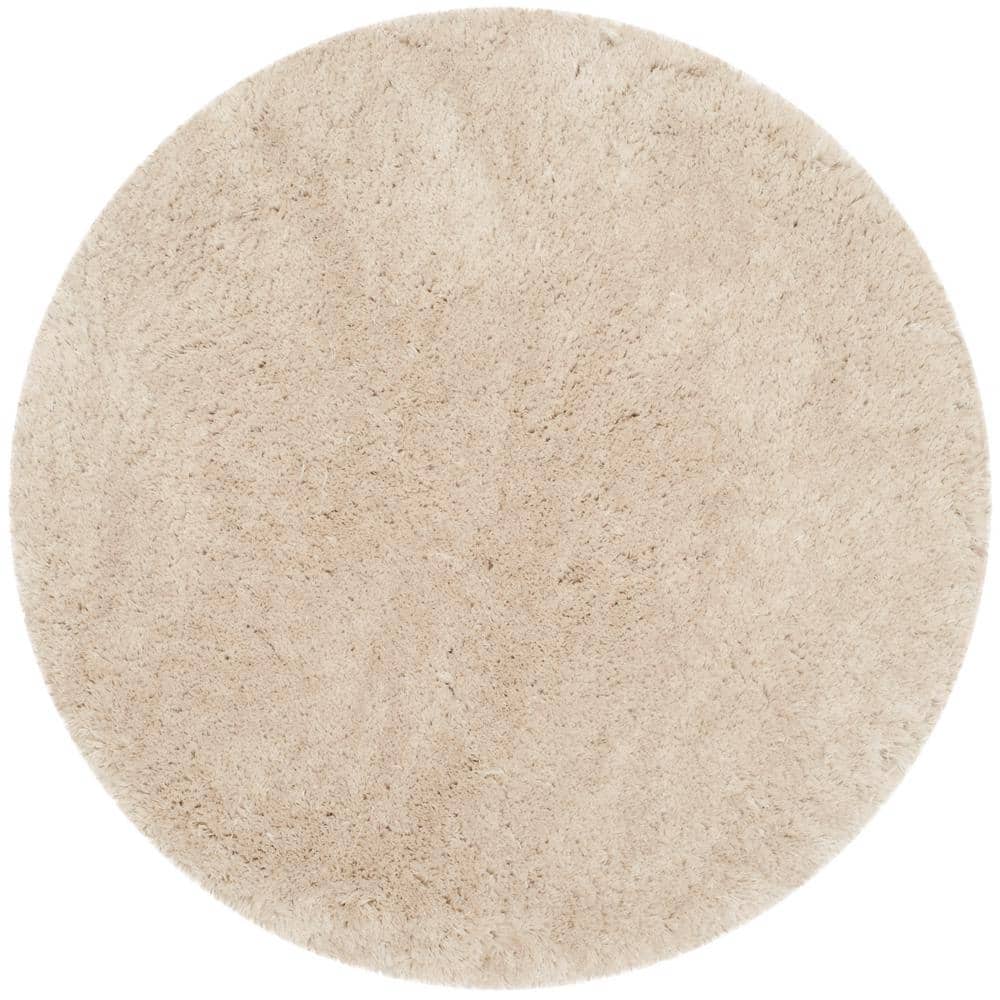 SAFAVIEH Arctic Shag Light Beige 5 ft. x 5 ft. Round Solid Area Rug ...