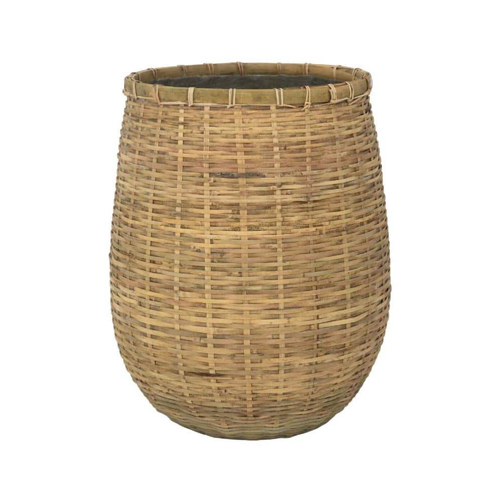 PotteryPots 14.6 in. W x 17.3 in. H Large Round Cement/Bamboo Wood ...