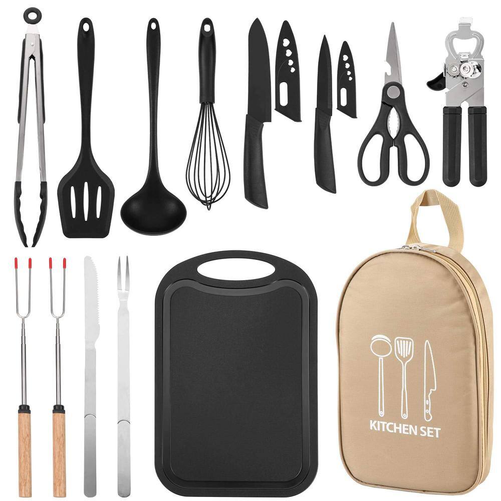 Angel Sar 14-Piece Portable Stainless Steel and Silicone Camping ...