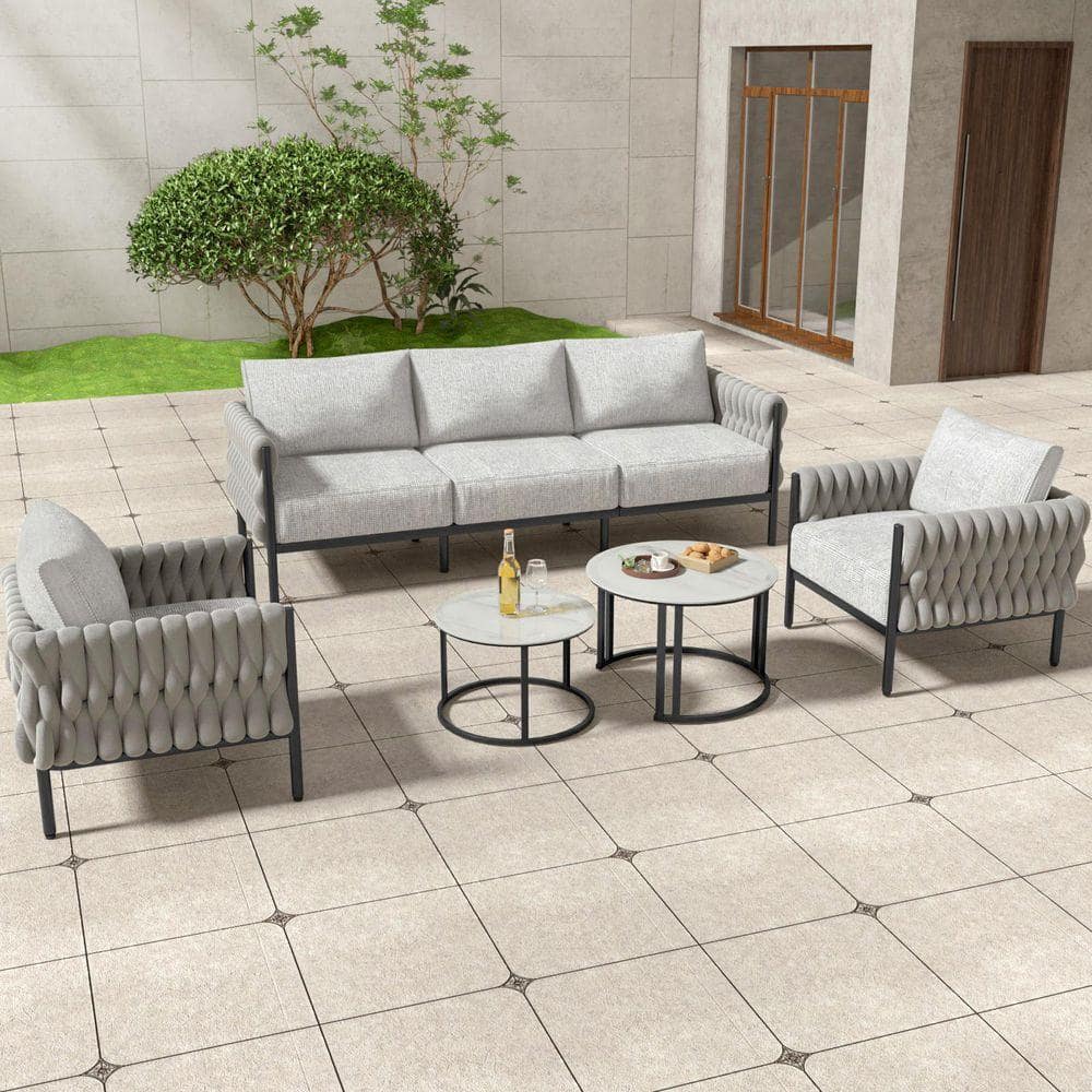 Cesicia Flannel Wrap 5-Piece Metal Patio Conversation Set with Cushions ...