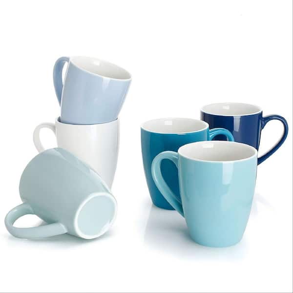 Wudkey 16 oz. Porcelain Coffee Mugs (Set of 6), Cups for Latte, Hot Tea ...