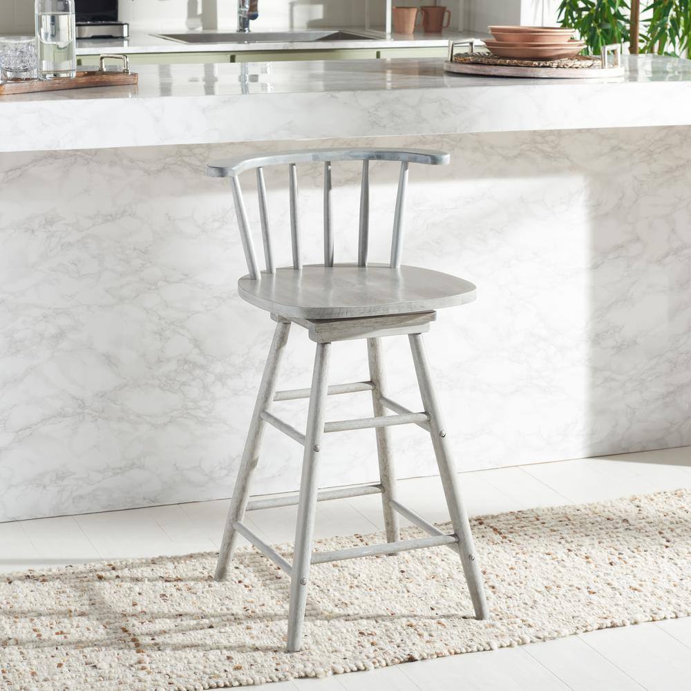 SAFAVIEH Ray 25 in. Grey Low Back Wood Frame Swivel Counter Stool ...