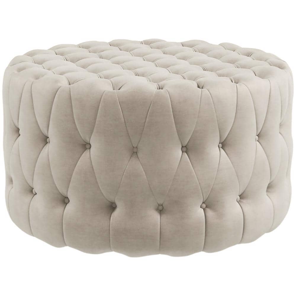 HOMCOM Beige Round Velvet-Feel Upholstered Foot Stool Ottoman, with ...