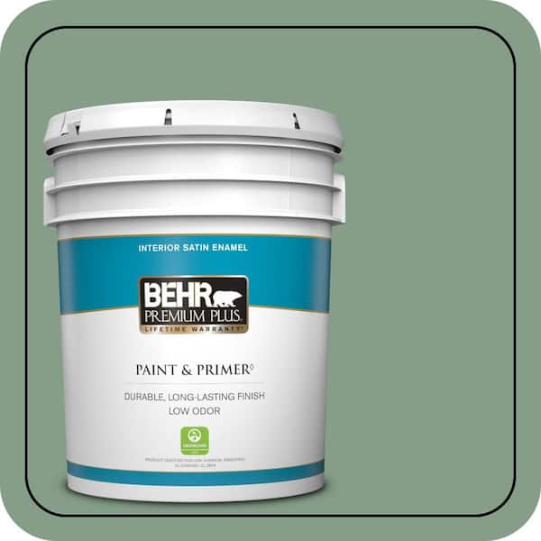 BEHR PREMIUM PLUS 5 gal. #S410-5 Track Green Satin Enamel Low Odor ...