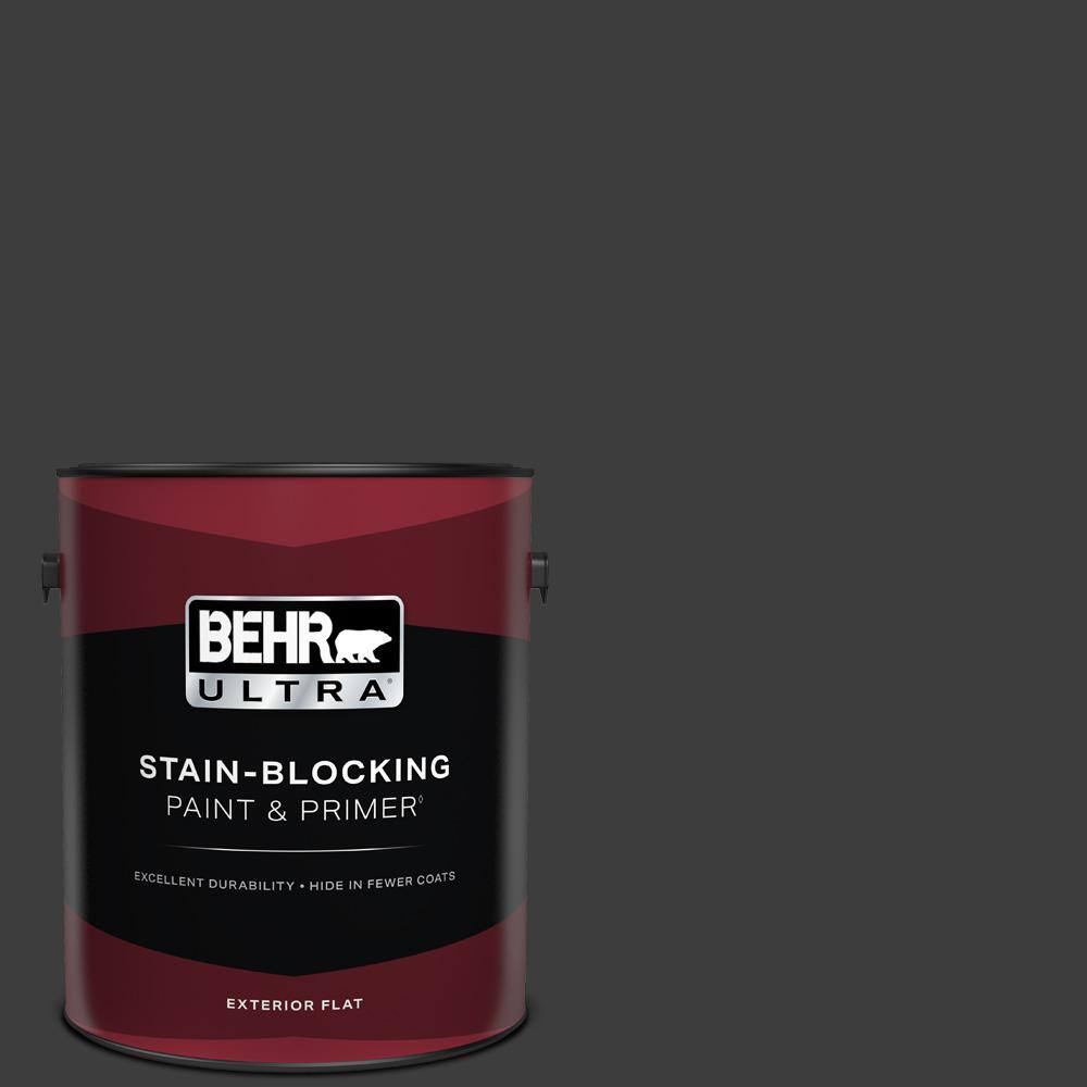BEHR ULTRA 1 gal. #PPF-59 Raven Black Flat Exterior Paint & Primer ...