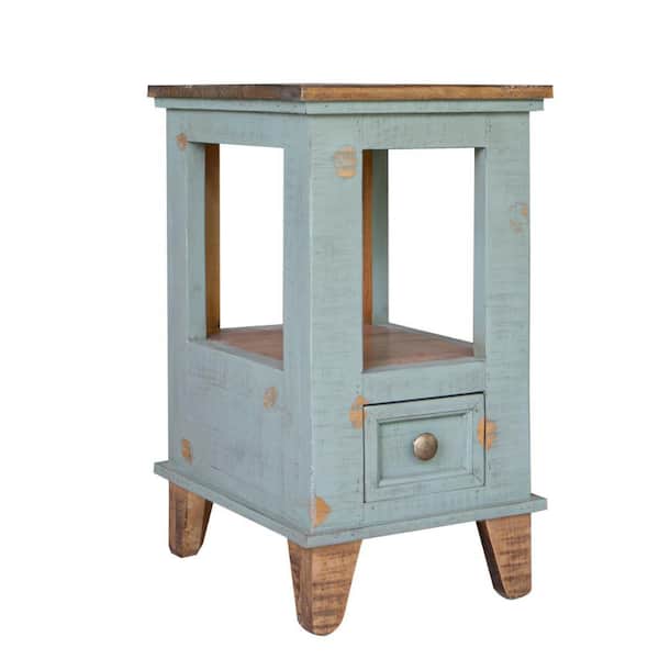Benjara 18 in. Blue and Brown Rectangle Wood End Table with Tapered ...