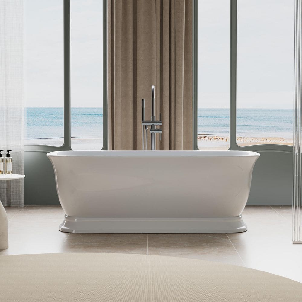 WELLFOR Tivor 67 in. x 31.5 in. Freestanding Soaking Bathtub 100% Pure ...