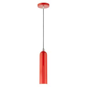 CLAXY 60 Watt 1 Light Red Finished Shaded Pendant Light with Clear ...