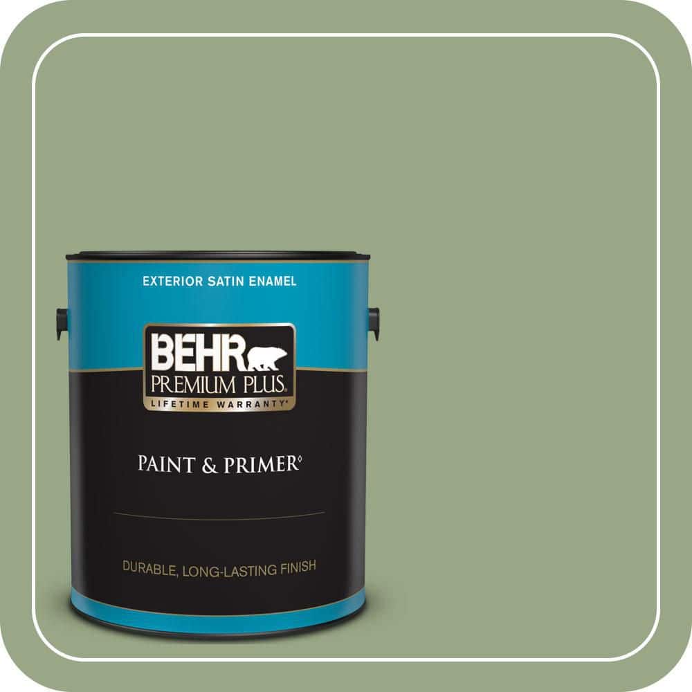 BEHR PREMIUM PLUS 1 gal. #MQ6-51 Fern Leaf Satin Enamel Exterior Paint ...