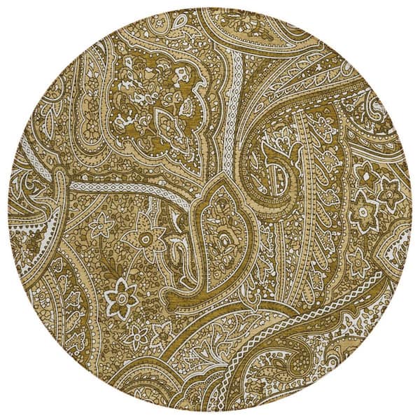 HomeRoots Brown, Tan, Beige 8 ft. Round Woven Paisley Polyester Round ...
