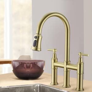 GIVING TREE Wall Mount Pot Filler Faucet Double-Handle in Brushed Gold ...