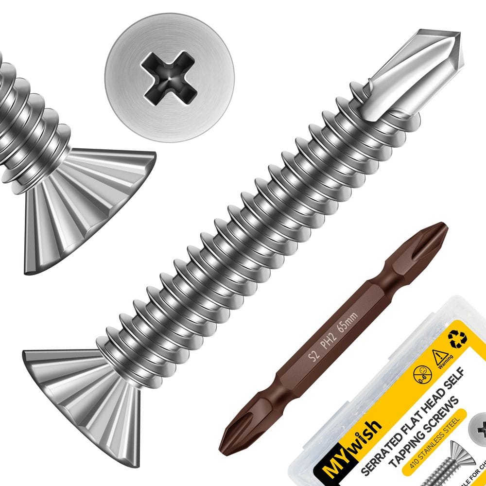 MYWISH #8 x 1 in. Self-Drilling Flat Head Sheet Metal Screws (300-Pack ...