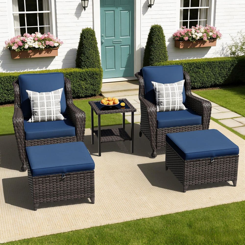 PremDwell Elegant 5-Piece Wicker Outdoor Patio Conversation Set with ...