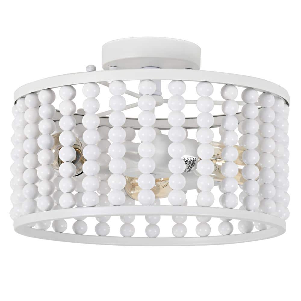 HKMGT 12.8 in. 3-Light White Semi Flush Mount Round Ceiling Light ...
