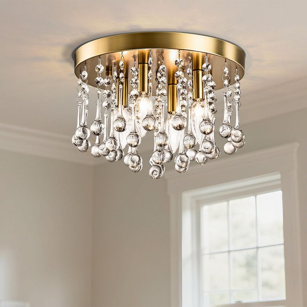 Maxax Sonoma 11.8 in. 4-Light Brushed Brass Crystal Modern Flush Mount ...